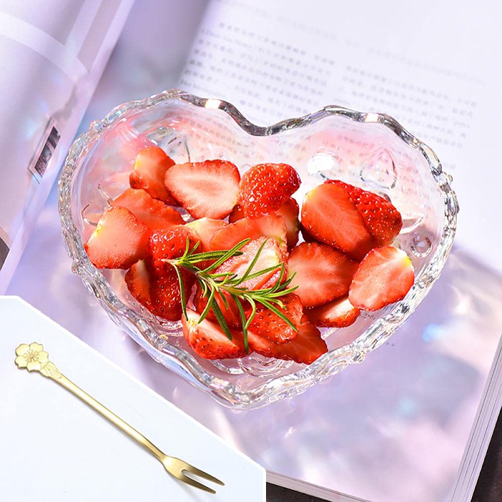 Gaolinci Heart-Shaped Embossed Glass Bowl, Fruit Salad Bowl, Dessert Bowl (Set of 2)