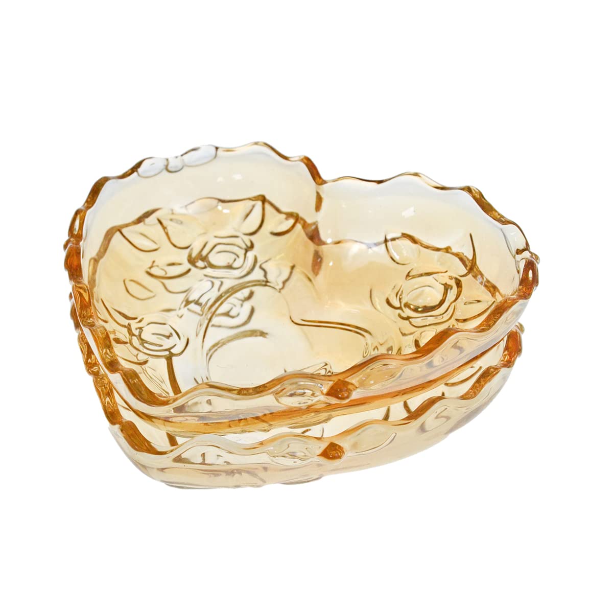 Gaolinci Heart-Shaped Embossed Glass Bowl, Fruit Salad Bowl, Dessert Bowl (Set of 2)