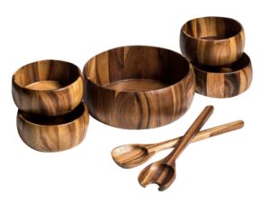 kalmar home 10-inch acacia wood large dragor salad bowl with 4 individuals