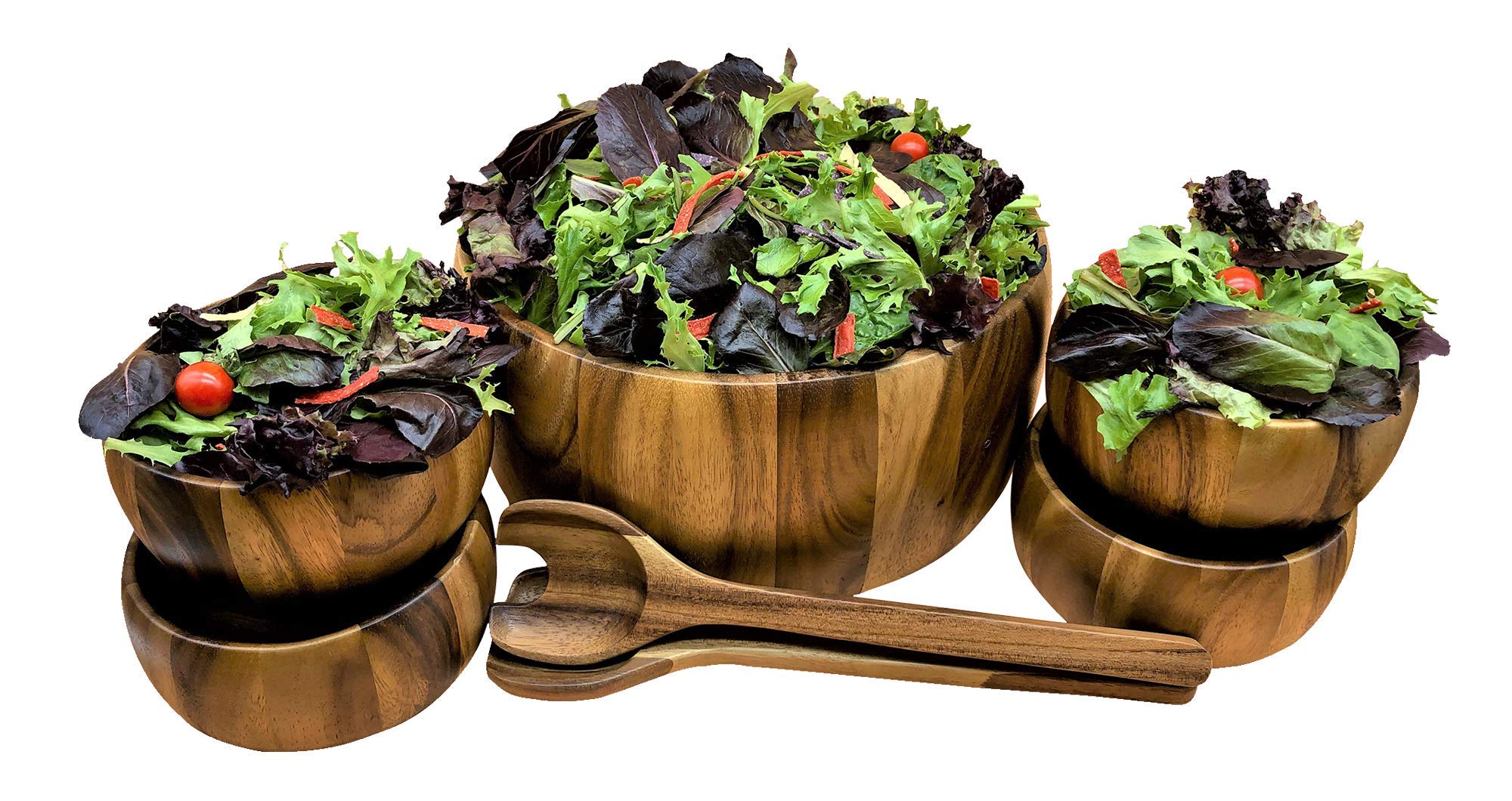 Kalmar Home 10-Inch Acacia Wood Large Dragor Salad Bowl with 4 Individuals