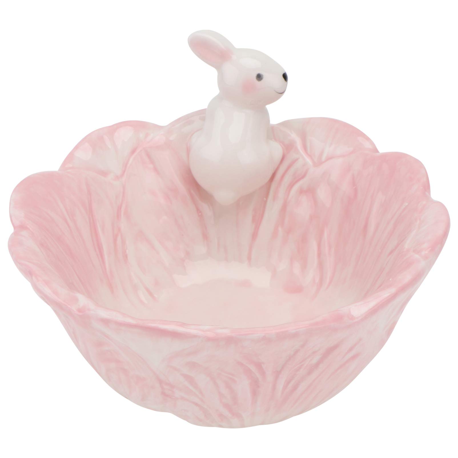 Angoily Easter Bunny Candy Bowl Ceramic Easter Rabbit Candy Dish Cabbage Shaped Fruit Salad Dessert Bowl Snack Serving Bowl Easter Rabbit Home Decoration (Pink)