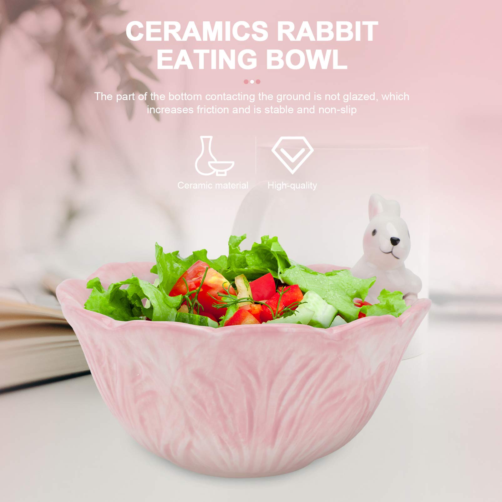 Angoily Easter Bunny Candy Bowl Ceramic Easter Rabbit Candy Dish Cabbage Shaped Fruit Salad Dessert Bowl Snack Serving Bowl Easter Rabbit Home Decoration (Pink)