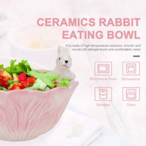 Angoily Easter Bunny Candy Bowl Ceramic Easter Rabbit Candy Dish Cabbage Shaped Fruit Salad Dessert Bowl Snack Serving Bowl Easter Rabbit Home Decoration (Pink)