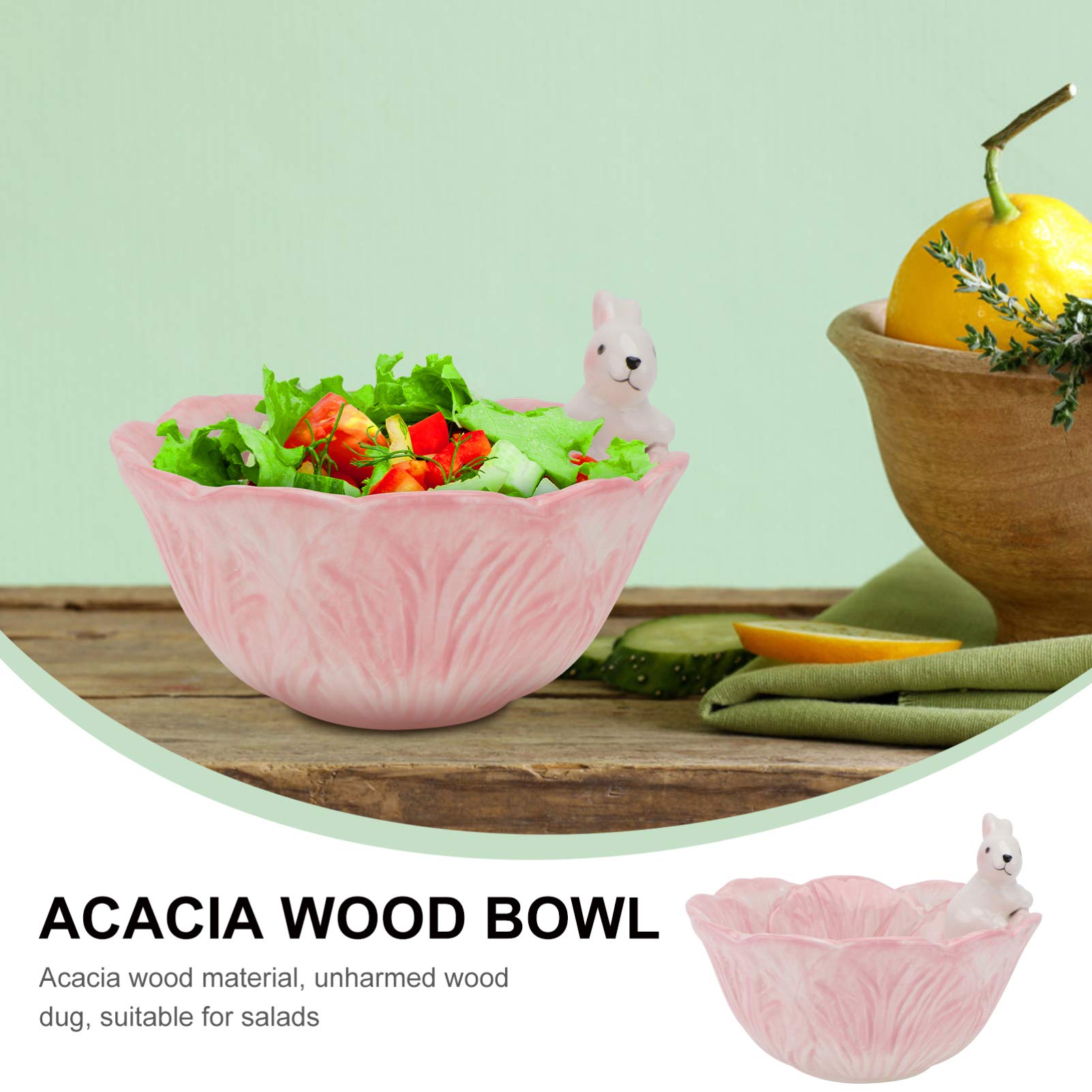 Angoily Easter Bunny Candy Bowl Ceramic Easter Rabbit Candy Dish Cabbage Shaped Fruit Salad Dessert Bowl Snack Serving Bowl Easter Rabbit Home Decoration (Pink)