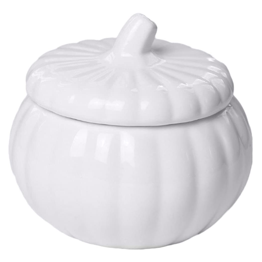 Artificial Pumpkin Bowl-JUSTDOLIFE White Pumpkin Bowl Ornament Ceramic Container Pumpkin Candy Tank Snack Decorative Jar Bowl with Lid Jewelry Box Organizer for Kitchen Cooking Halloween Decor