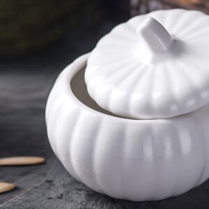 Artificial Pumpkin Bowl-JUSTDOLIFE White Pumpkin Bowl Ornament Ceramic Container Pumpkin Candy Tank Snack Decorative Jar Bowl with Lid Jewelry Box Organizer for Kitchen Cooking Halloween Decor