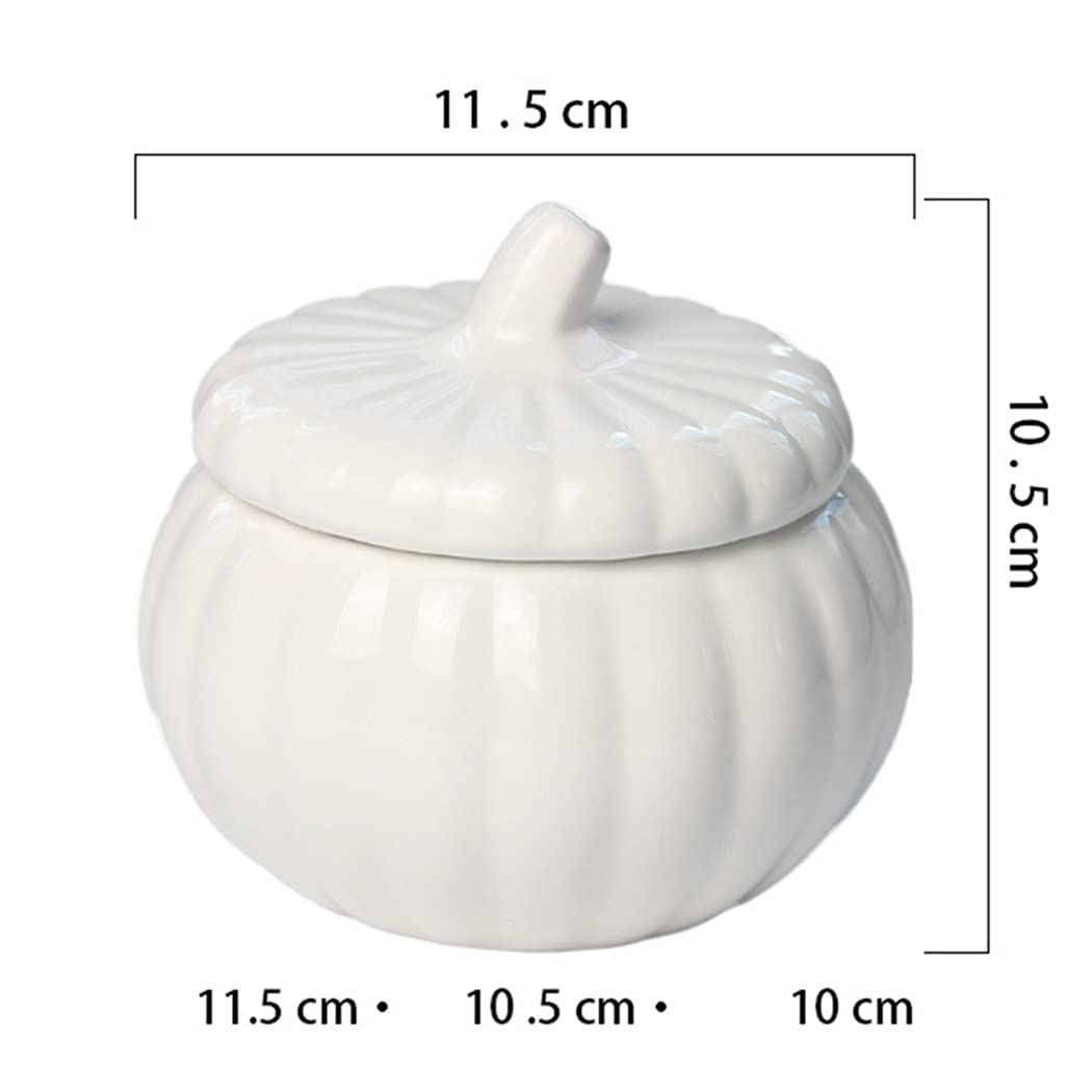 Artificial Pumpkin Bowl-JUSTDOLIFE White Pumpkin Bowl Ornament Ceramic Container Pumpkin Candy Tank Snack Decorative Jar Bowl with Lid Jewelry Box Organizer for Kitchen Cooking Halloween Decor