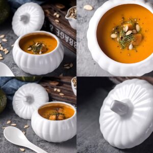 Artificial Pumpkin Bowl-JUSTDOLIFE White Pumpkin Bowl Ornament Ceramic Container Pumpkin Candy Tank Snack Decorative Jar Bowl with Lid Jewelry Box Organizer for Kitchen Cooking Halloween Decor