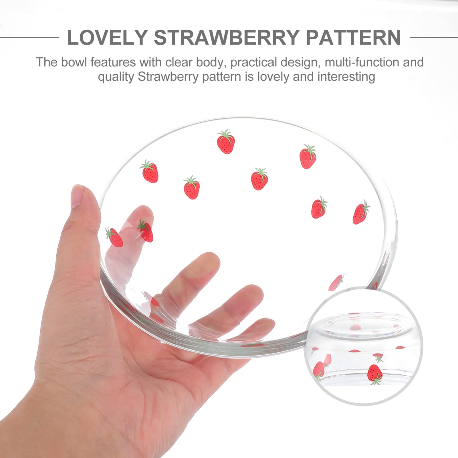 Cabilock Glass Salad Bowl Strawberry Fruit yogurt Bowl Household Glass Bowl Dessert Bowl Salad Bowl Food Container Party Tableware Decor (Random Pattern) Clear Glass Bowls