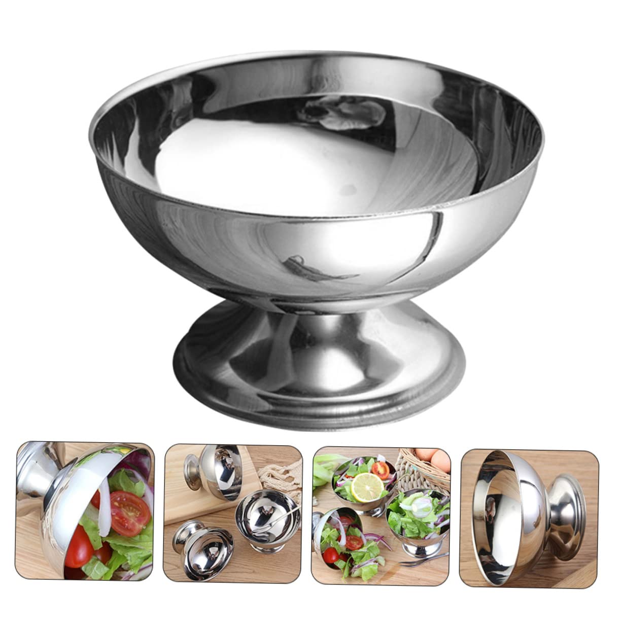 1pc Stainless Steel Dessert Cup Small Terrarium Footed Fruit Bowl Centerpiece Salad Bowl Footed Pudding Cup Candy Bowl Footed Dish Fruit Storage Bowl Mini Salt Stainless Steel