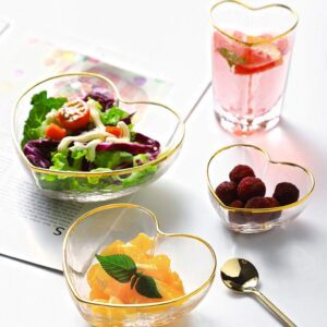 Phnom Penh Glass Bowl Dessert Bird's Nest Salad Bowl Fruit Plate Creative Transparent Heart Shape Breakfast Bowl (4 pcs)