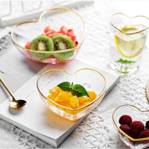 Phnom Penh Glass Bowl Dessert Bird's Nest Salad Bowl Fruit Plate Creative Transparent Heart Shape Breakfast Bowl (4 pcs)