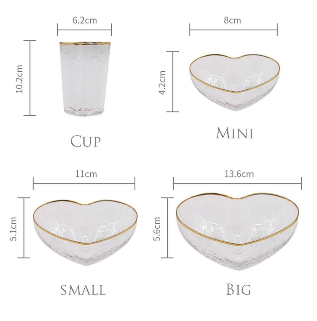 Phnom Penh Glass Bowl Dessert Bird's Nest Salad Bowl Fruit Plate Creative Transparent Heart Shape Breakfast Bowl (4 pcs)