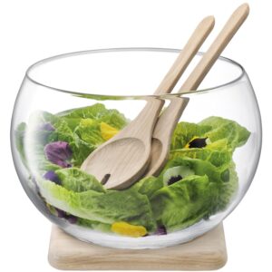 lsa international serve salad set & oak base, Ø10.75 in, clear