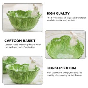 DOITOOL Multipurposed Ceramic Cabbage Shaped Salad Bowl with Cute Bunny Decoration Serving Bowls Salad Bowls Pasta Bowl Mixing Bowls Soup Bowl for Family Home Kitchen Restaurant