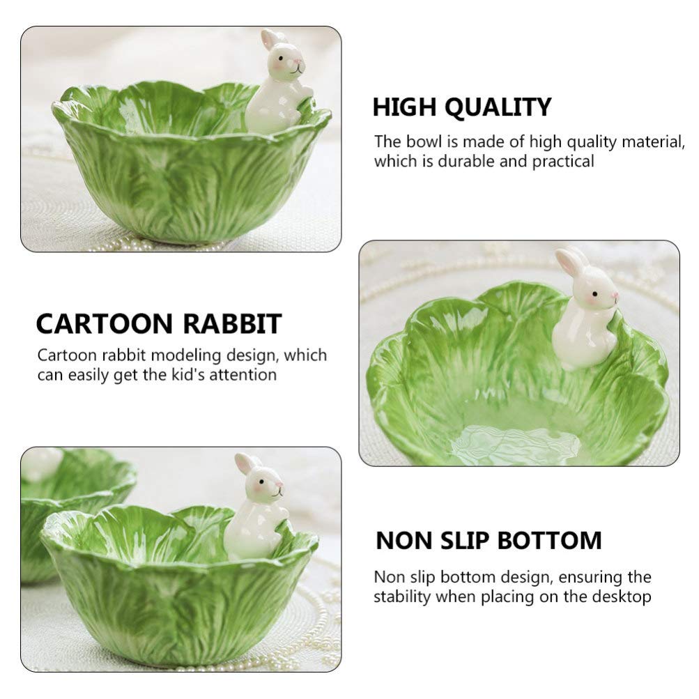 DOITOOL Multipurposed Ceramic Cabbage Shaped Salad Bowl with Cute Bunny Decoration Serving Bowls Salad Bowls Pasta Bowl Mixing Bowls Soup Bowl for Family Home Kitchen Restaurant