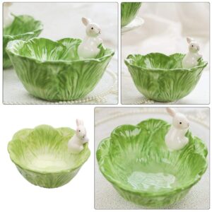 DOITOOL Multipurposed Ceramic Cabbage Shaped Salad Bowl with Cute Bunny Decoration Serving Bowls Salad Bowls Pasta Bowl Mixing Bowls Soup Bowl for Family Home Kitchen Restaurant