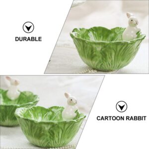 DOITOOL Multipurposed Ceramic Cabbage Shaped Salad Bowl with Cute Bunny Decoration Serving Bowls Salad Bowls Pasta Bowl Mixing Bowls Soup Bowl for Family Home Kitchen Restaurant