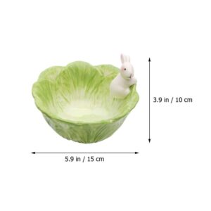 DOITOOL Multipurposed Ceramic Cabbage Shaped Salad Bowl with Cute Bunny Decoration Serving Bowls Salad Bowls Pasta Bowl Mixing Bowls Soup Bowl for Family Home Kitchen Restaurant