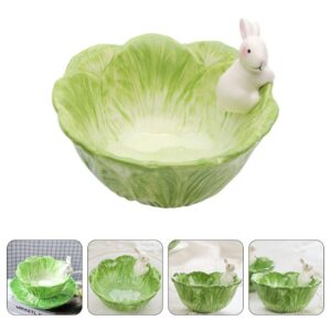 DOITOOL Multipurposed Ceramic Cabbage Shaped Salad Bowl with Cute Bunny Decoration Serving Bowls Salad Bowls Pasta Bowl Mixing Bowls Soup Bowl for Family Home Kitchen Restaurant