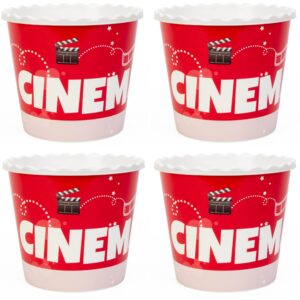 retro style reusable plastic popcorn containers/popcorn bowls set for movie theater night - washable in the dishwasher - (bpa free-4 pack) (cinema)