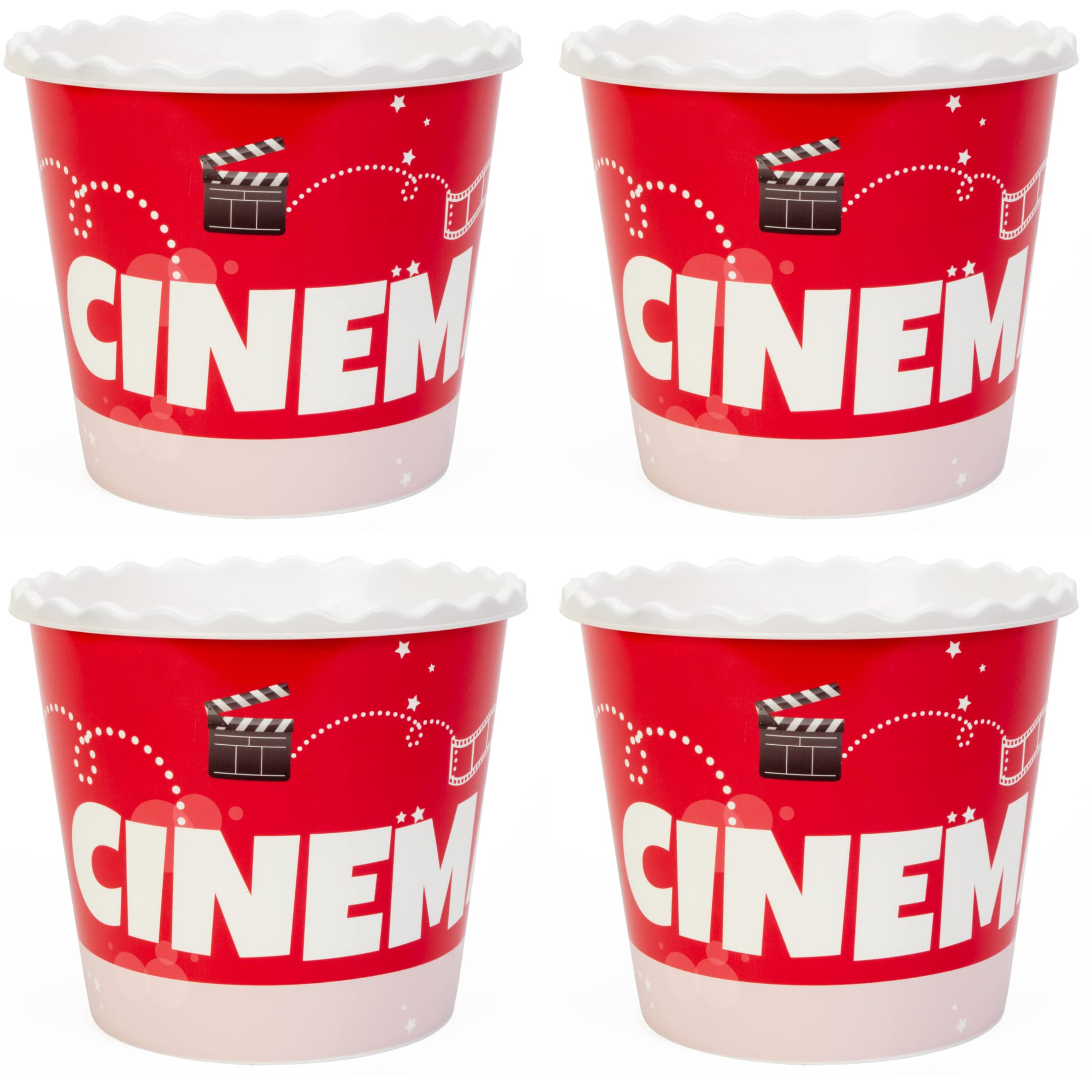 Retro Style Reusable Plastic Popcorn Containers/Popcorn Bowls Set for Movie Theater Night - Washable in The Dishwasher - (BPA Free-4 Pack) (Cinema)