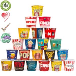 Retro Style Reusable Plastic Popcorn Containers/Popcorn Bowls Set for Movie Theater Night - Washable in The Dishwasher - (BPA Free-4 Pack) (Cinema)