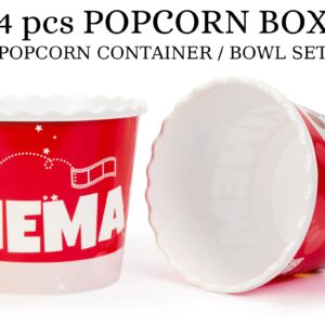 Retro Style Reusable Plastic Popcorn Containers/Popcorn Bowls Set for Movie Theater Night - Washable in The Dishwasher - (BPA Free-4 Pack) (Cinema)