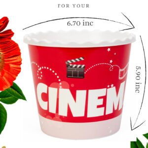 Retro Style Reusable Plastic Popcorn Containers/Popcorn Bowls Set for Movie Theater Night - Washable in The Dishwasher - (BPA Free-4 Pack) (Cinema)