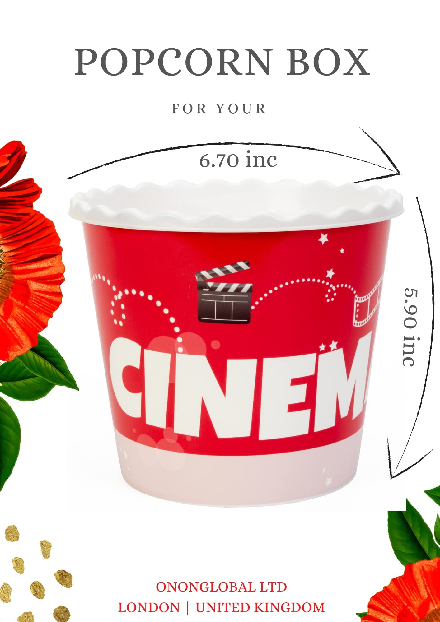 Retro Style Reusable Plastic Popcorn Containers/Popcorn Bowls Set for Movie Theater Night - Washable in The Dishwasher - (BPA Free-4 Pack) (Cinema)