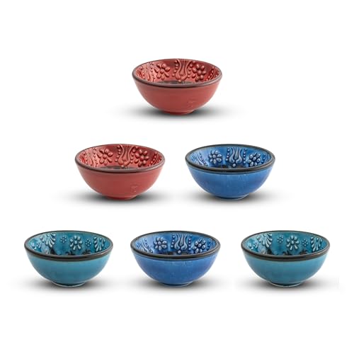 Bascuda® Small Ceramic Bowls Set of 6 with Gift Box - Snack Bowls for Tapas, Dessert, Nuts, Olive, Soy Sauce Dish, Dip - Colourful Decorative Moroccan Spanish Mexican - Decorative Bowl - 3.14 Inches