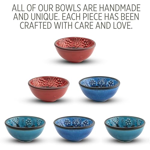 Bascuda® Small Ceramic Bowls Set of 6 with Gift Box - Snack Bowls for Tapas, Dessert, Nuts, Olive, Soy Sauce Dish, Dip - Colourful Decorative Moroccan Spanish Mexican - Decorative Bowl - 3.14 Inches