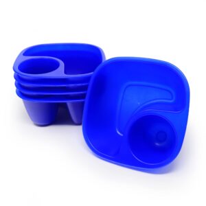 rolling sands reusable snack and dip bowls, 5 pack, usa made, dishwasher and microwave safe personal size plastic divider blue bowls, bpa-free