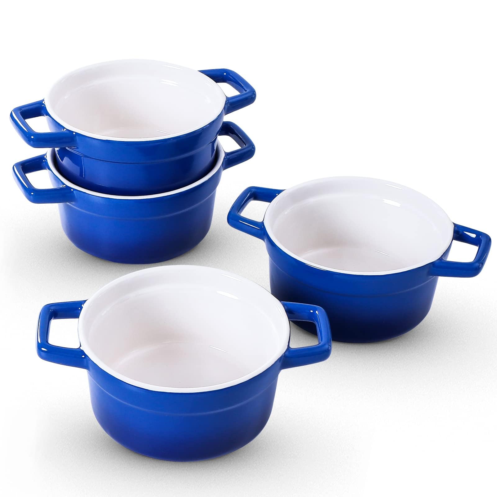 Lareina Gradient Blue 25oz Ceramic Modern Soup Bowls Set of 4 with Handles