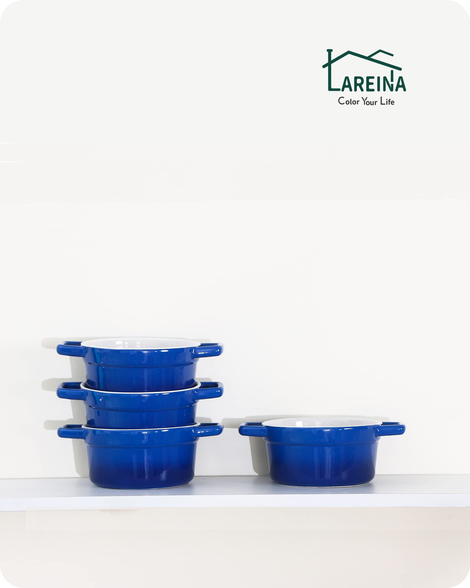 Lareina Gradient Blue 25oz Ceramic Modern Soup Bowls Set of 4 with Handles