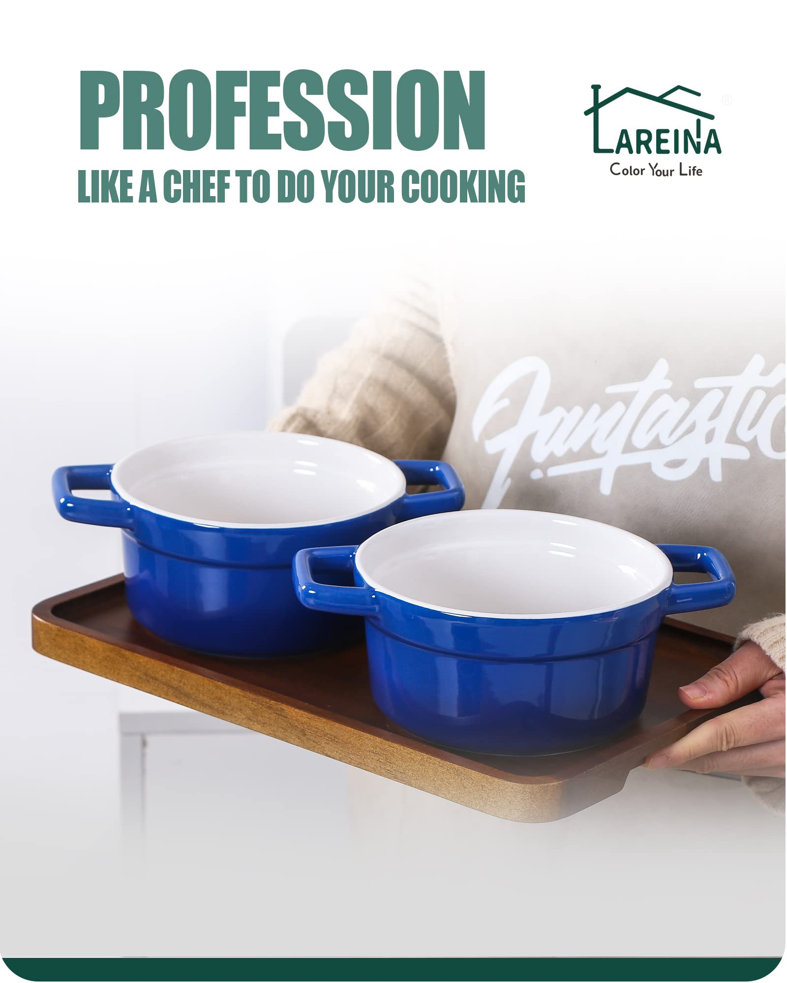 Lareina Gradient Blue 25oz Ceramic Modern Soup Bowls Set of 4 with Handles