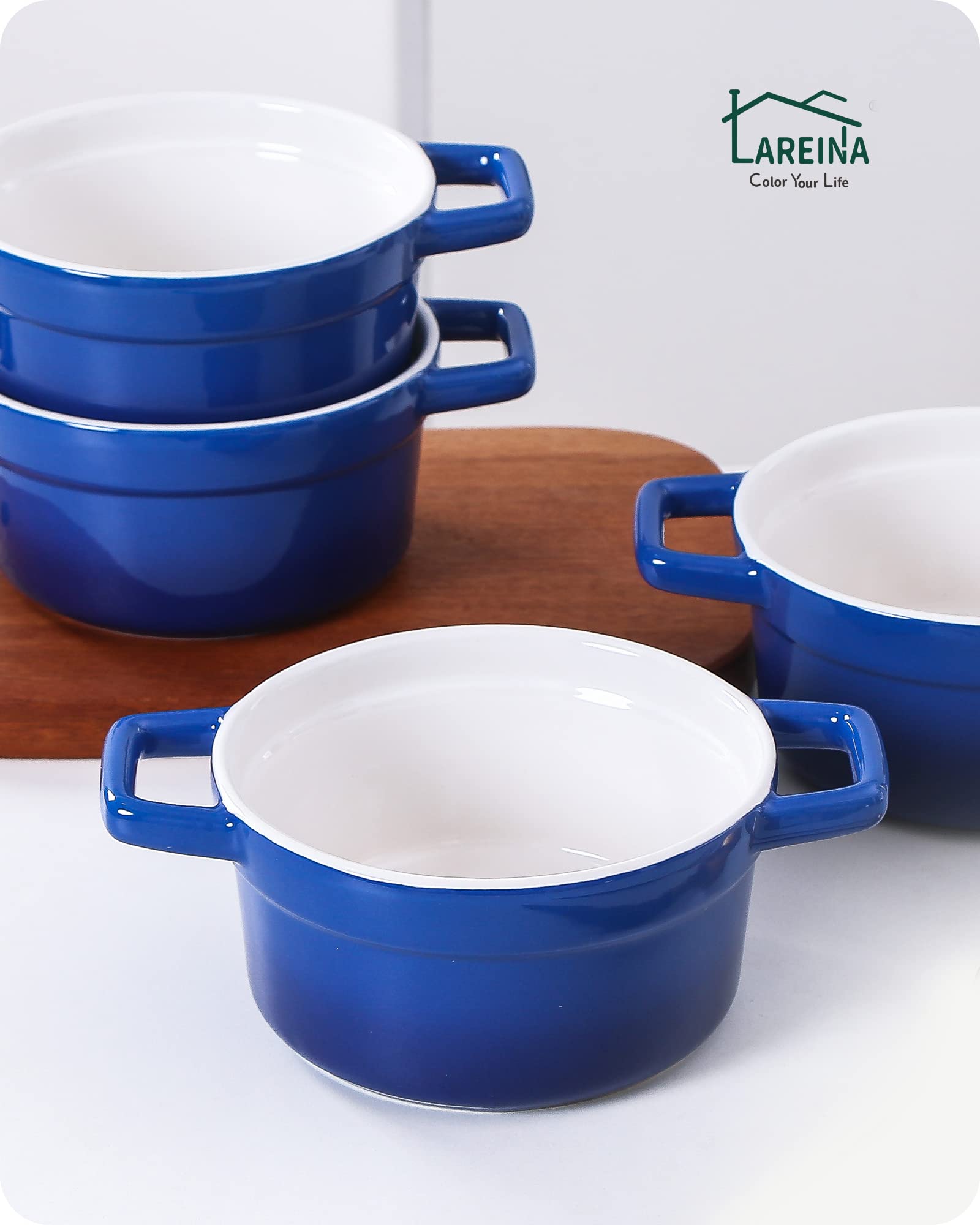 Lareina Gradient Blue 25oz Ceramic Modern Soup Bowls Set of 4 with Handles