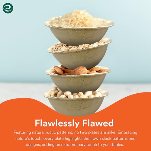 ECO SOUL 100% Compostable Large 6 Inch 16 Oz Palm Leaf Bowls [20-Pack] Disposable Dessert Bamboo Style I Heavy Duty Eco-Friendly Sturdy Bowl Biodegradable Eco