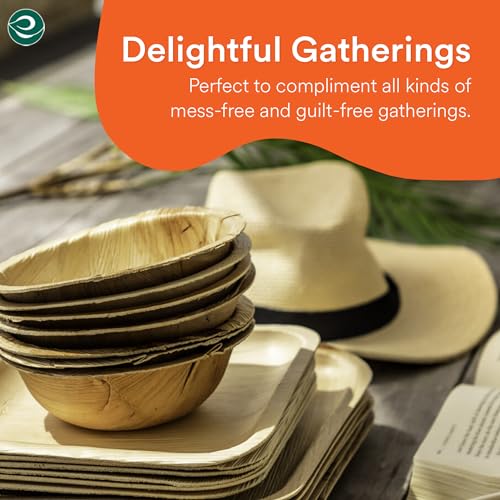 ECO SOUL 100% Compostable Large 6 Inch 16 Oz Palm Leaf Bowls [20-Pack] Disposable Dessert Bamboo Style I Heavy Duty Eco-Friendly Sturdy Bowl Biodegradable Eco