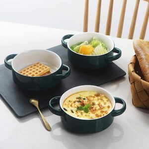 Sweejar Ceramic Soup Bowls with Double Handles, 20 Oz Stacked Bowls for French Onion Soup, Cereal, Pot Pies, Stew, Chill, Pasta, Set of 4 (Jade)