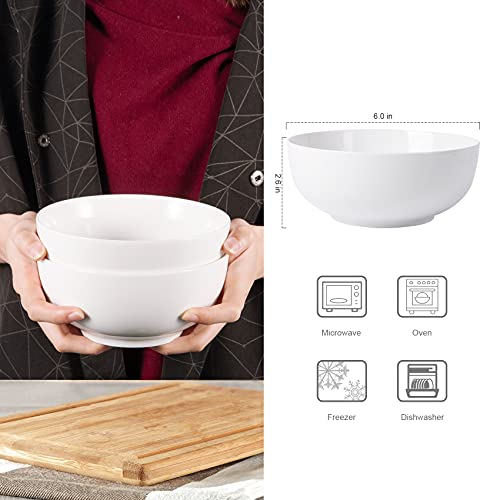 GlowSol 23 Ounces White Soup Bowls, White Cereal Bowls, Bowls Cereal Set of 6, Small Ceramic Bowl, Salad Bowls, White Porcelain Bowls, Deep Bowls, Deep Soup Bowls