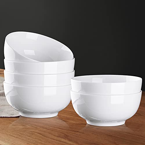 GlowSol 23 Ounces White Soup Bowls, White Cereal Bowls, Bowls Cereal Set of 6, Small Ceramic Bowl, Salad Bowls, White Porcelain Bowls, Deep Bowls, Deep Soup Bowls