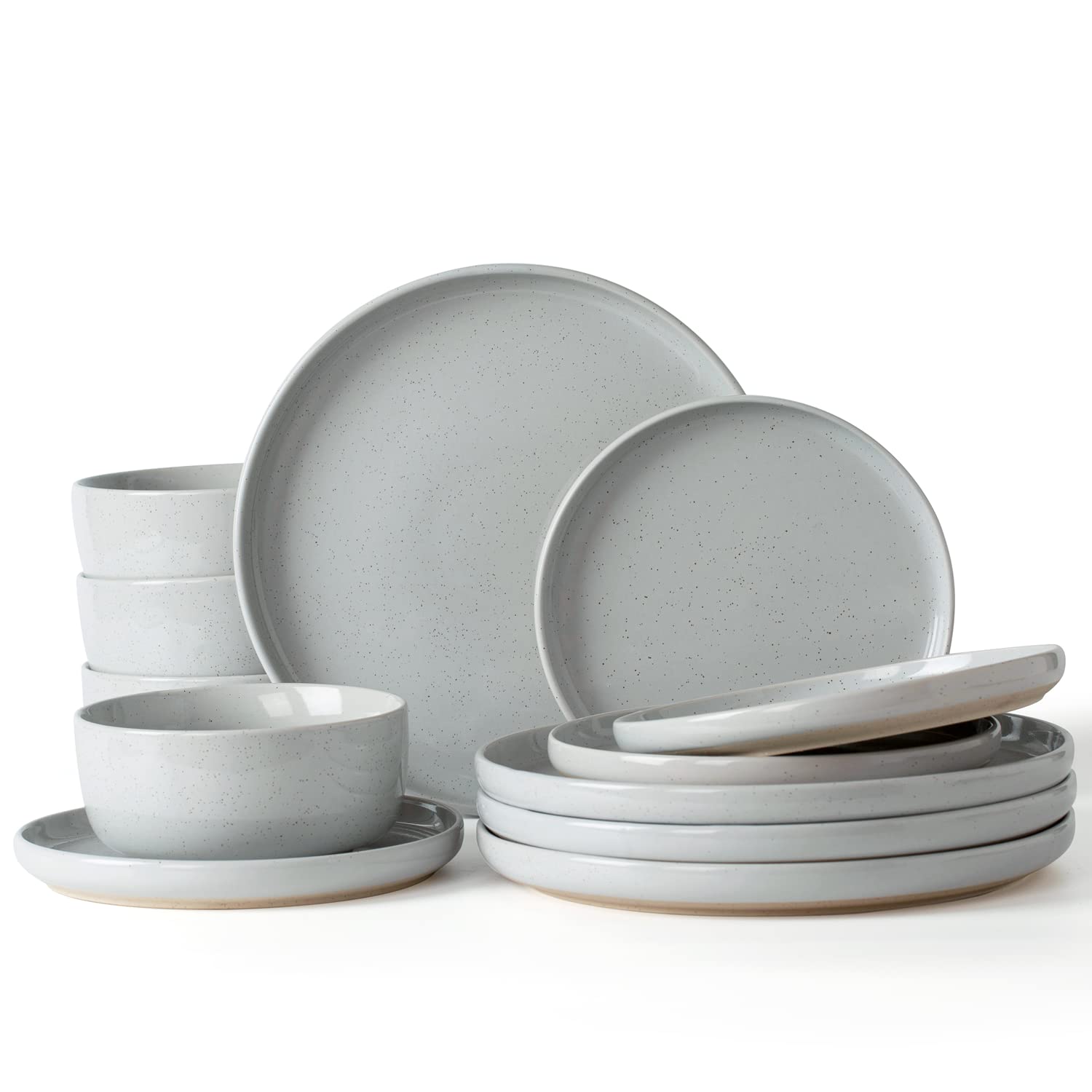 Famiware Milkyway Plates and Bowls Set, 12 Pieces Dinnerware Sets, Dishes Set for 4, Light Gray