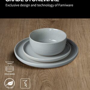 Famiware Milkyway Plates and Bowls Set, 12 Pieces Dinnerware Sets, Dishes Set for 4, Light Gray