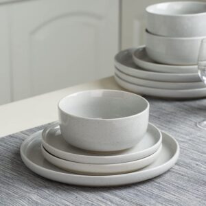 Famiware Milkyway Plates and Bowls Set, 12 Pieces Dinnerware Sets, Dishes Set for 4, Light Gray