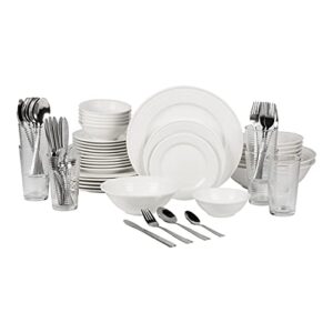 10 strawberry street nova white round 62-piece dinnerware set, service for 6