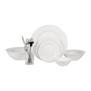 10 Strawberry Street Nova White Round 62-Piece Dinnerware Set, Service for 6