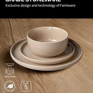 Famiware Milkyway Plates and Bowls Set, 12 Pieces Dinnerware Sets, Dishes Set for 4, Cinnamon Brown