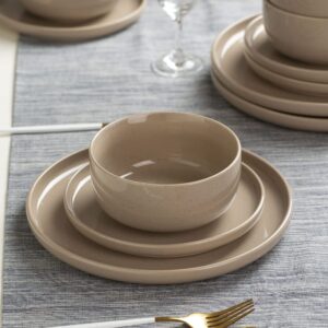 Famiware Milkyway Plates and Bowls Set, 12 Pieces Dinnerware Sets, Dishes Set for 4, Cinnamon Brown