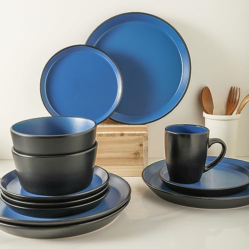 Stone Lain Albie 32-Piece Dinnerware Set Stoneware, Blue and Black